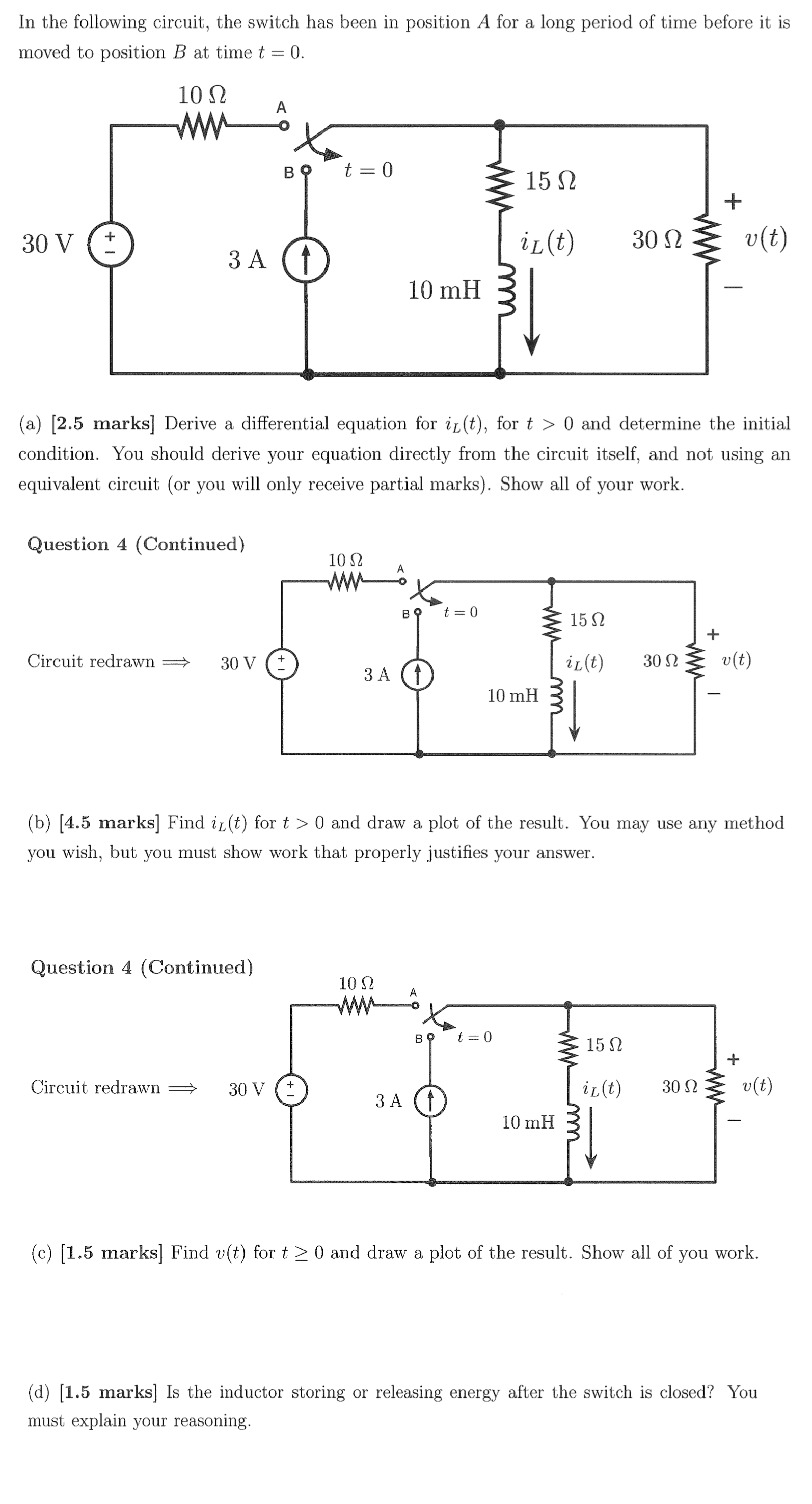 Solved In the following circuit, the switch has been in | Chegg.com