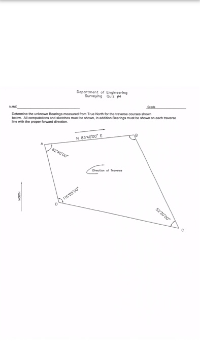 Solved Department of Engineering Surveying Quiz 4 NAME GRADE | Chegg.com
