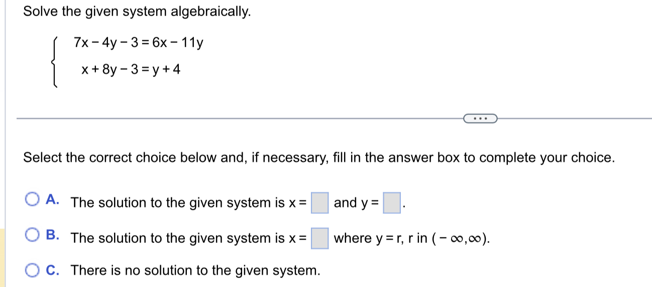 Solved Solve the given system algebraically. | Chegg.com