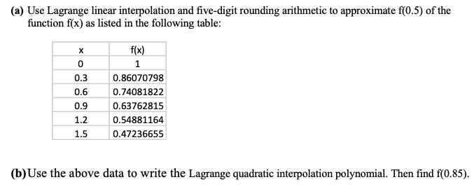 Solved (a) Use Lagrange linear interpolation and five-digit | Chegg.com
