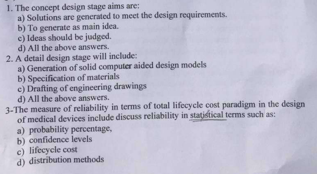 Solved 1. The concept design stage aims are: a) Solutions | Chegg.com