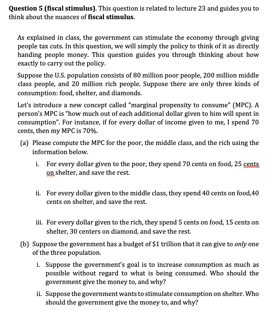Solved Question 5 (fiscal stimulus). This question is | Chegg.com