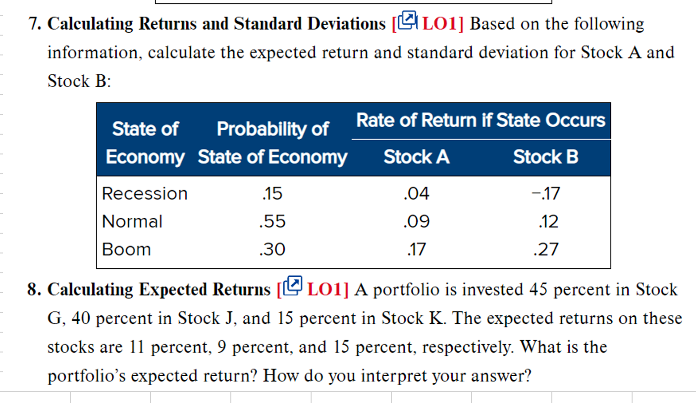 Solved 7 Calculating Returns And Standard Deviations ฺㅣ 