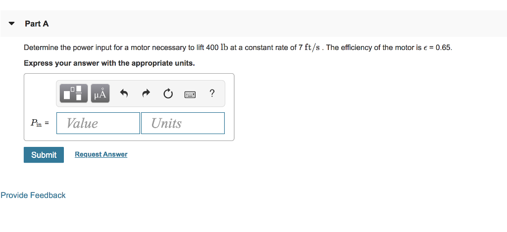 Solved Part A Determine the power input for a motor | Chegg.com