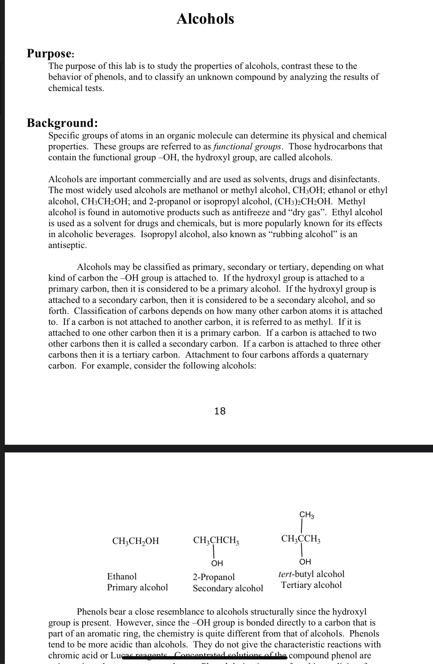 Solved Alcohols Purpose: The purpose of this lab is to study | Chegg.com