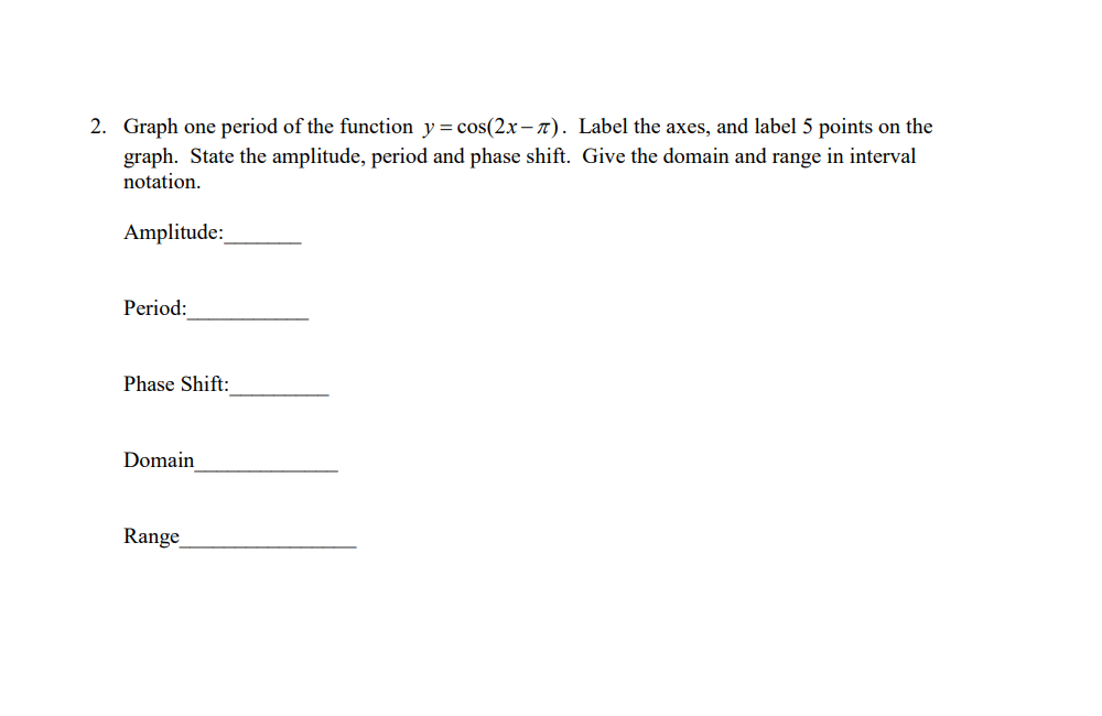Solved 2. Graph one period of the function y=cos(2x−π). | Chegg.com