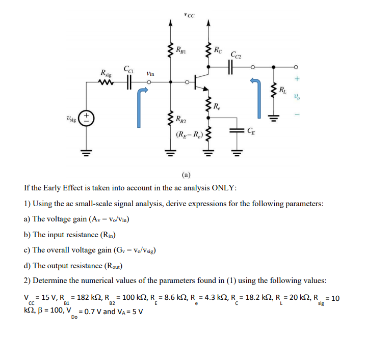 Solved VCC } RB Rc Cc2 RE Cai Vin wa RL + } Rg2 (RE-R) CE | Chegg.com