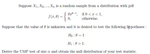 Solved Suppose X1, X2, ..., X, is a random sample from a | Chegg.com