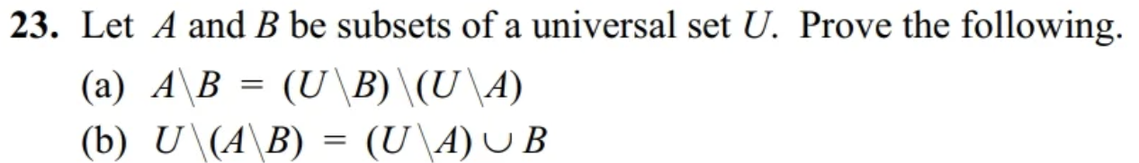 Solved 23. Let A and B be subsets of a universal set U. | Chegg.com