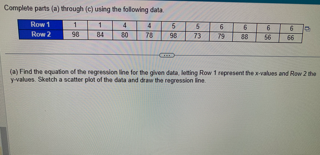 Solved Complete parts (a) through (c) using the following | Chegg.com