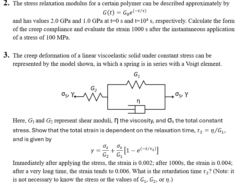 Solved The stress relaxation modulus for a certain polymer | Chegg.com