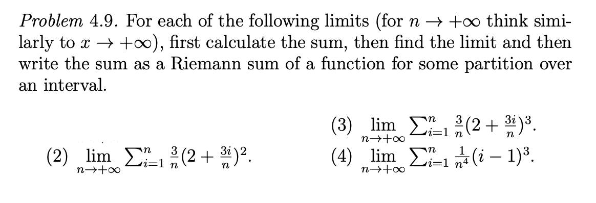 Solved Problem 4.9. For each of the following limits (for n | Chegg.com
