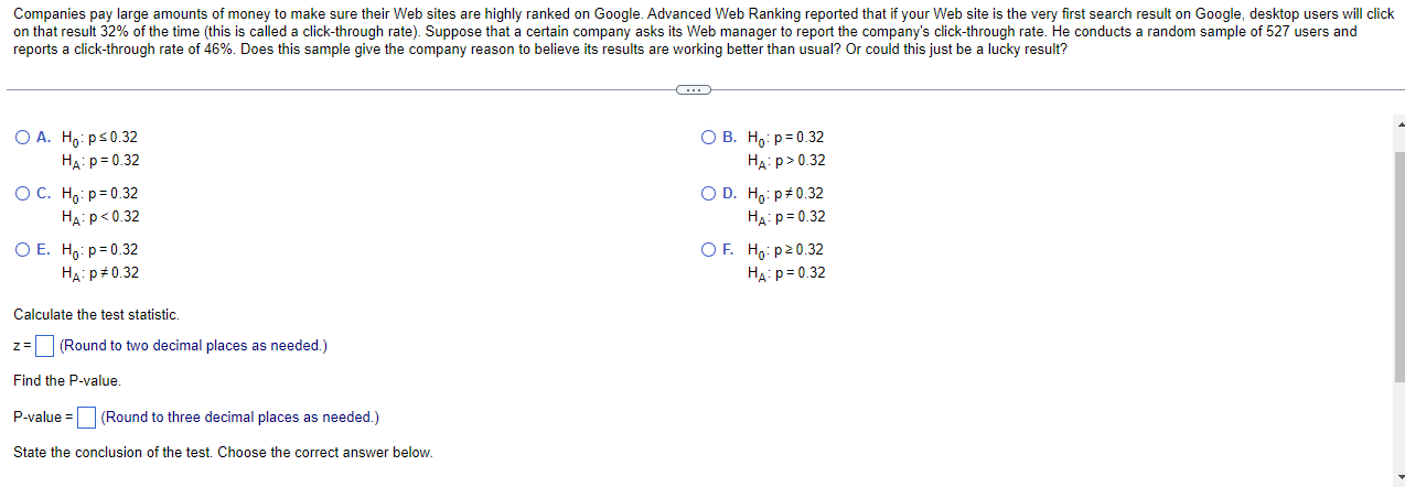 Solved reports a click-through rate of 46%. Does this sample | Chegg.com