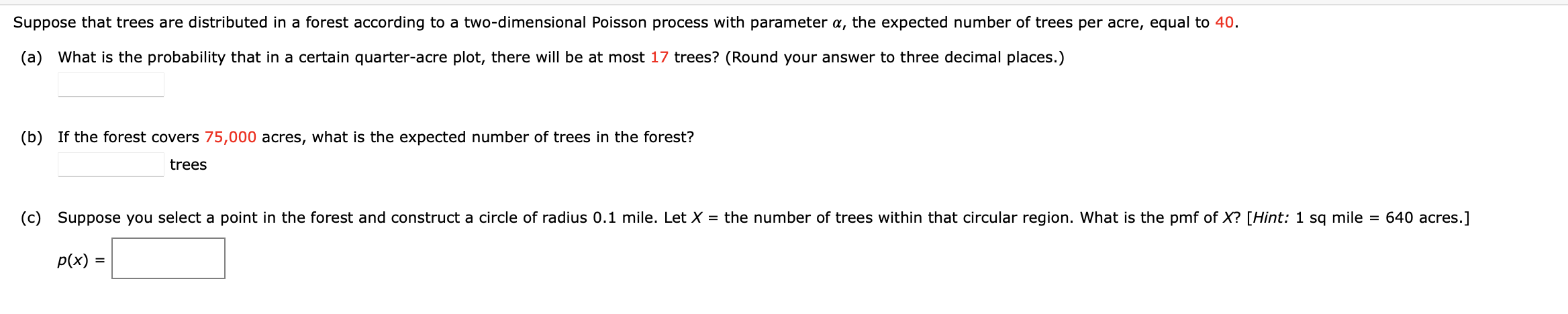 Solved Suppose that trees are distributed in a forest | Chegg.com
