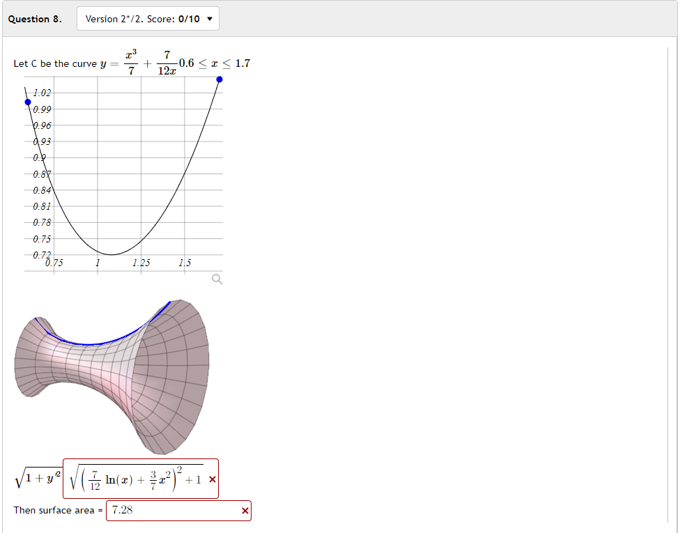 Solved Question 8. Version 2*/2. Score: 0/10 Let C be the | Chegg.com