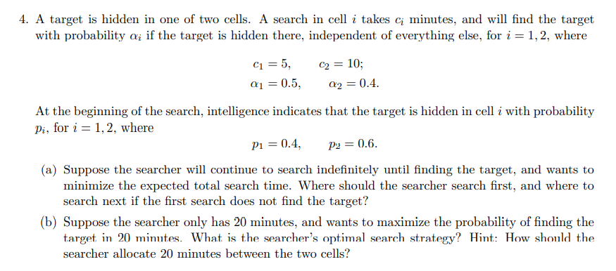 4. A target is hidden in one of two cells. A search | Chegg.com