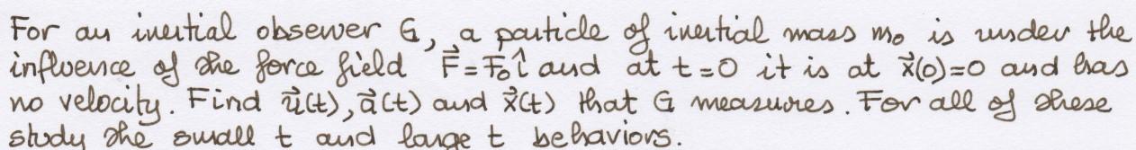 Solved For an inertial obsewer G, a particle of inertial | Chegg.com