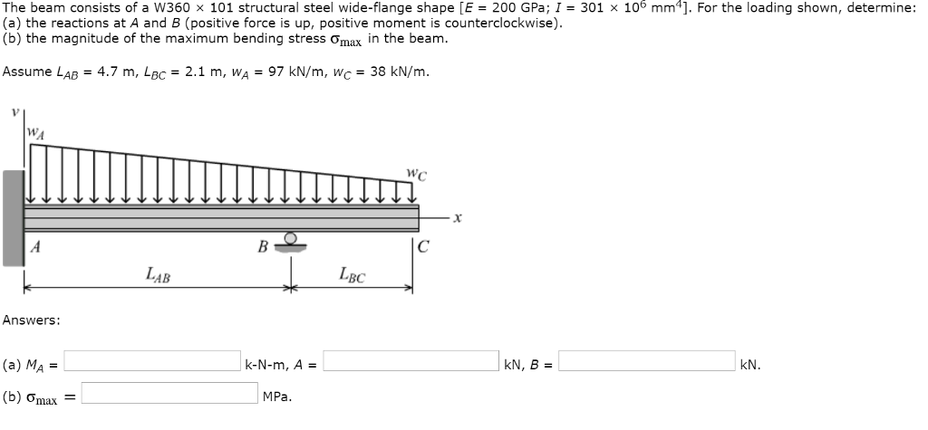 Solved The beam consists of a W360 × 101 structural steel | Chegg.com