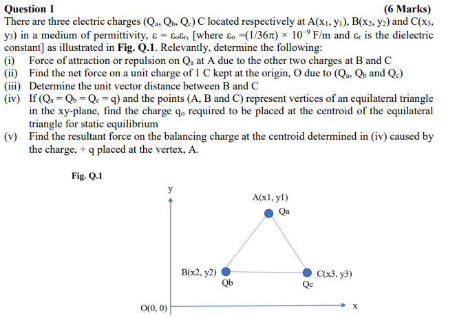 Solved There are three electric charges (Qa,Qb,Qc) located | Chegg.com