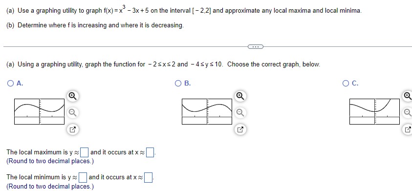 Solved (a) Use a graphing utility to graph f(x)=x3−3x+5 on | Chegg.com