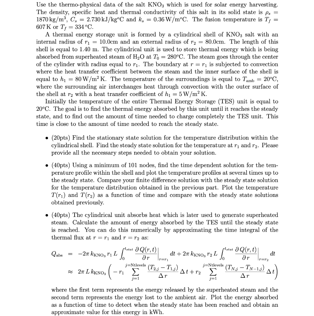 Use the thermo-physical data of the salt KNO3 which | Chegg.com