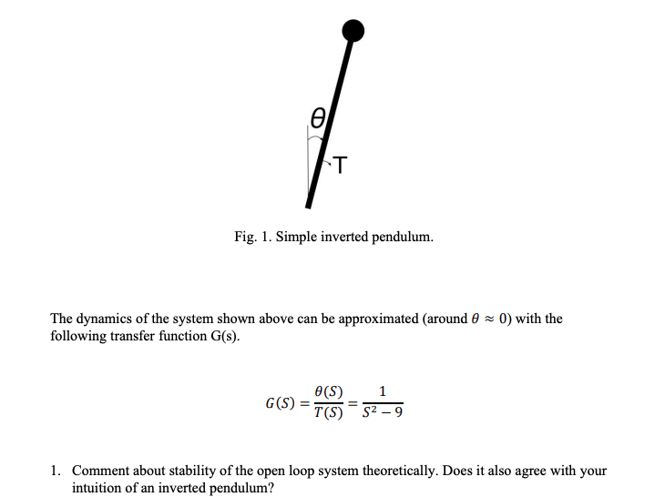 Solved Fig. 1. Simple inverted pendulum. The dynamics of the | Chegg.com