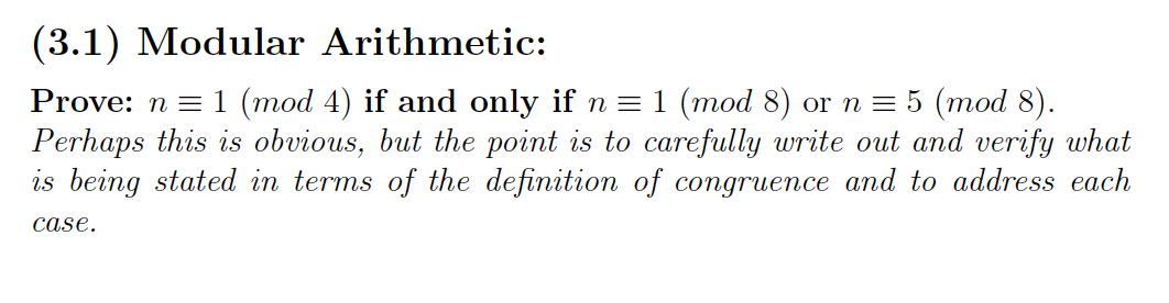 Solved (3.1) Modular Arithmetic: Prove: n = 1 (mod 4) if and | Chegg.com