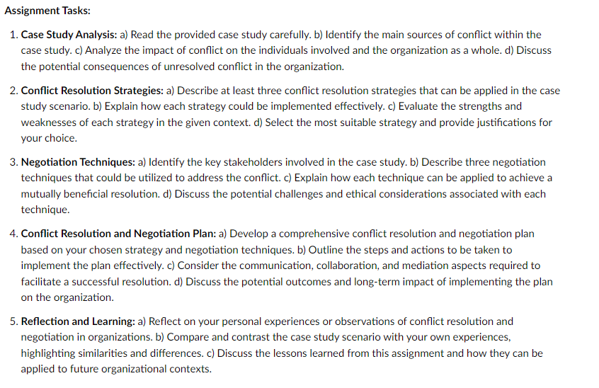 Assignment Tasks: 1. Case Study Analysis: a) Read the | Chegg.com