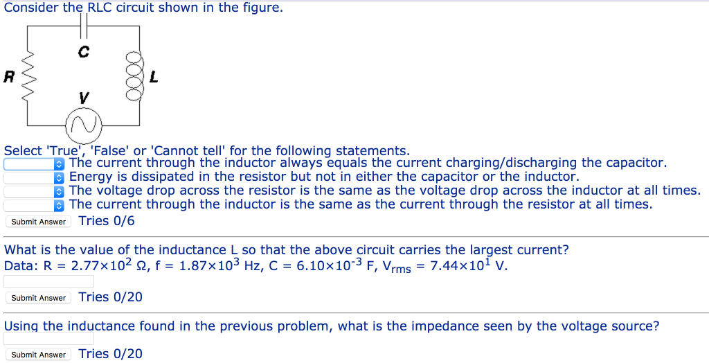 Solved Consider the RLC circuit shown in the figure. Select | Chegg.com