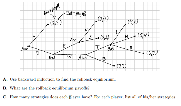 Solved A. Use backward induction to find the rollback | Chegg.com