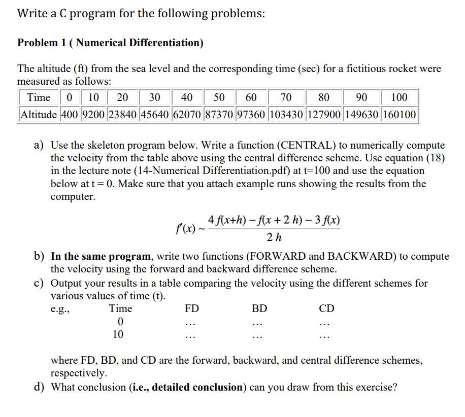 Solved Write a C program for the following problems: Problem | Chegg.com