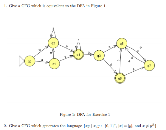 Solved 1. Give a CFG which is equivalent to the DFA in | Chegg.com