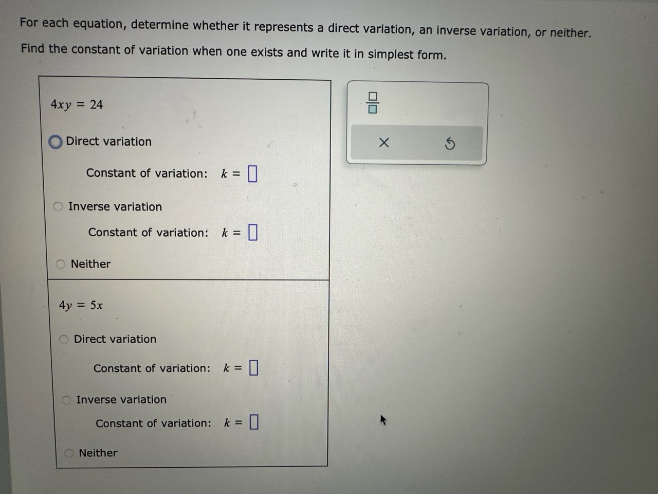 Solved For each equation, determine whether it represents a | Chegg.com