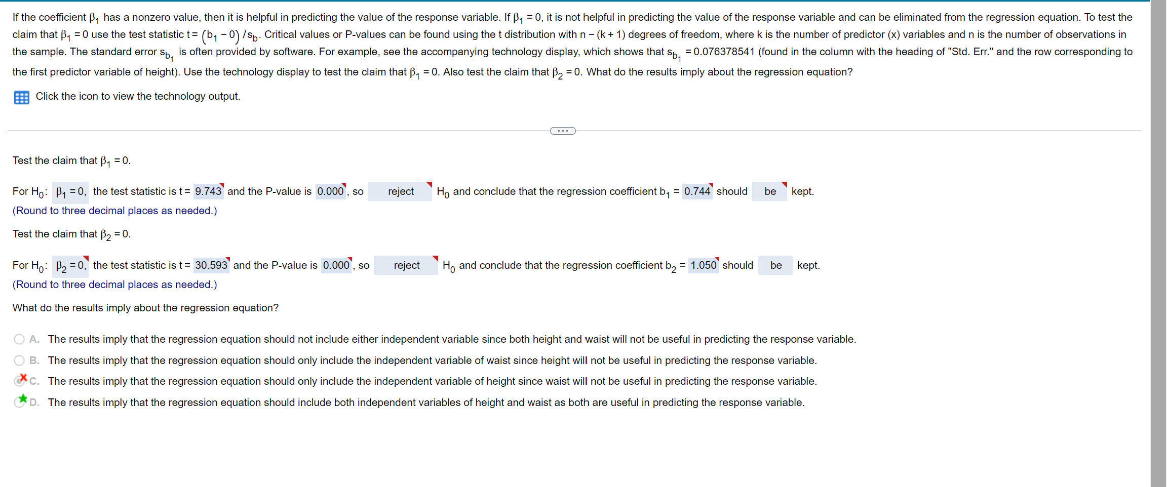 Solved the first predictor variable of height). Use the | Chegg.com