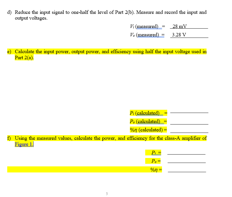 Part 1 Class A Amplifier Dc Bias A Calculate The Dc