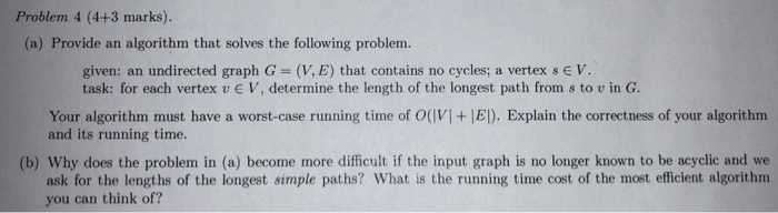 Solved Problem 4 (4+3 marks). (a) Provide an algorithm that | Chegg.com