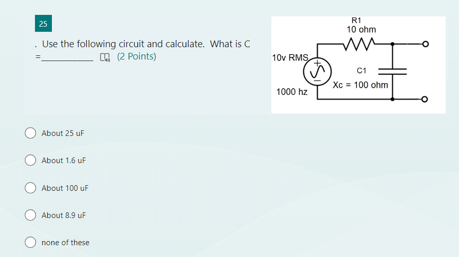 Solved Use the following circuit and calculate. What is C = | Chegg.com