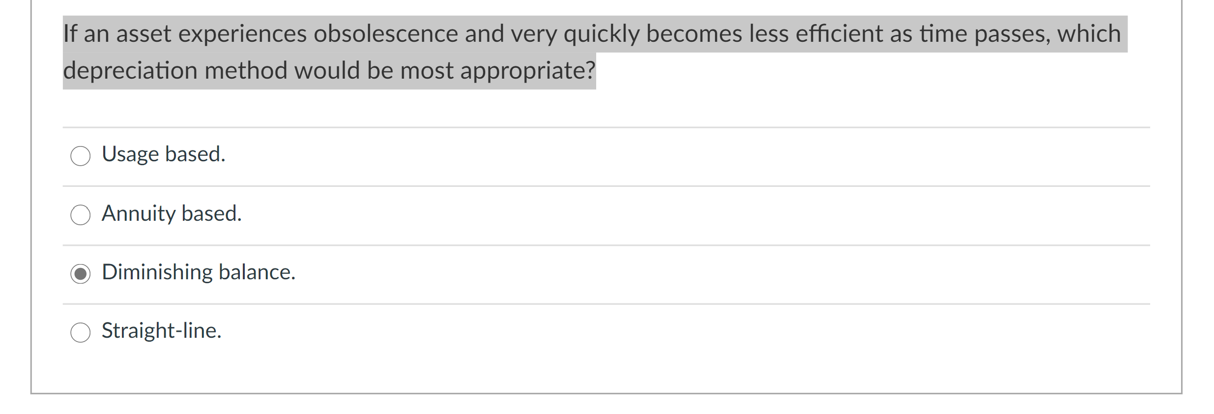 Solved If an asset experiences obsolescence and very quickly | Chegg.com