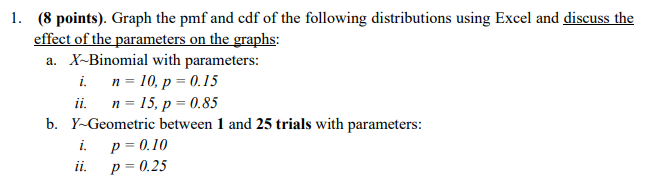 Solved 1. (8 points). Graph the pmf and cdf of the following | Chegg.com