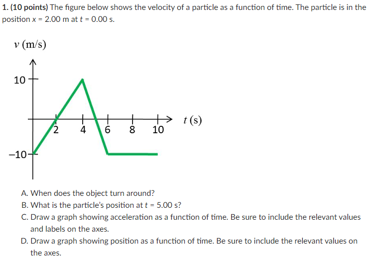 Solved 1. (10 points) The figure below shows the velocity of | Chegg.com
