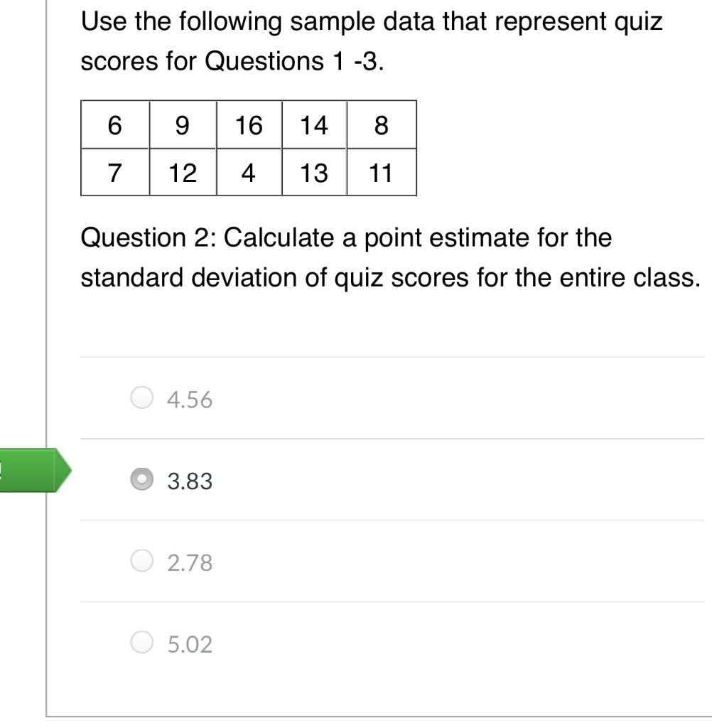 Solved Use the following sample data that represent quiz | Chegg.com