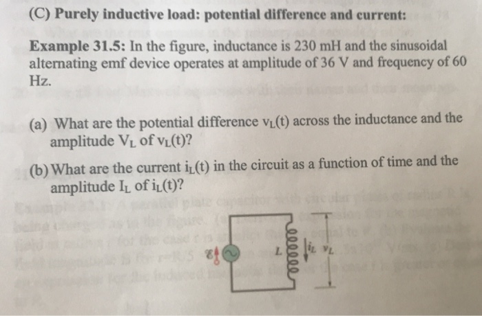Solved (C) Purely inductive load: potential difference and | Chegg.com