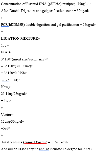 Use the volume of insert and vector for | Chegg.com