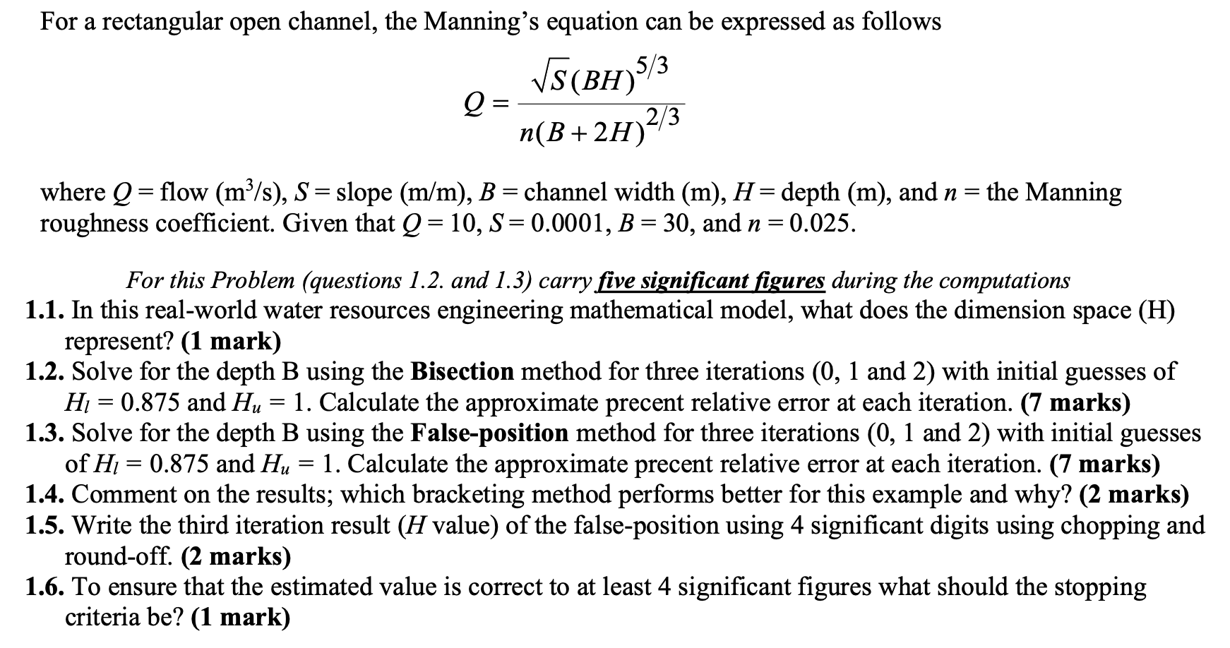 Solved For a rectangular open channel, the Manning's | Chegg.com
