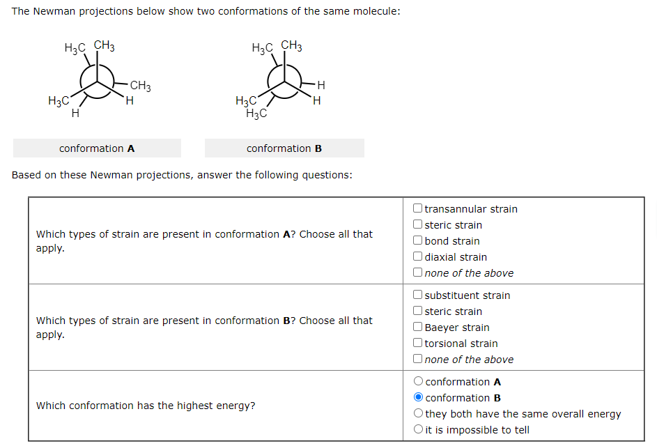 Solved The Newman projections below show two conformations | Chegg.com