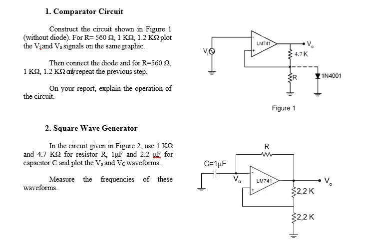 Solved 1. Comparator Circuit LM741 .V. 3 4.7K Construct the | Chegg.com