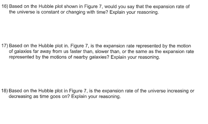 16) Based on the Hubble plot shown in Figure 7, would | Chegg.com