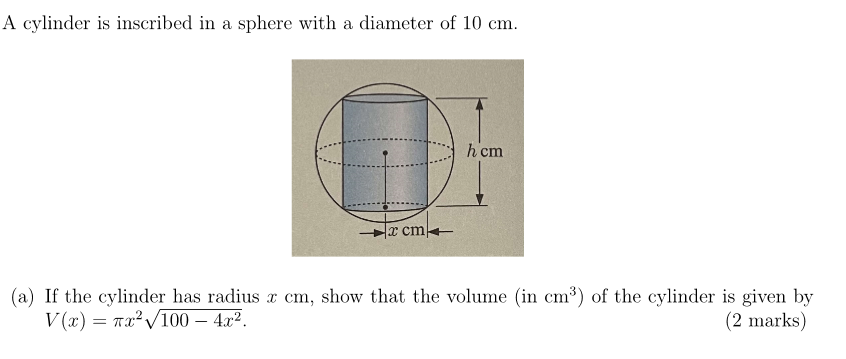 A cylinder is inscribed in a sphere with a diameter | Chegg.com