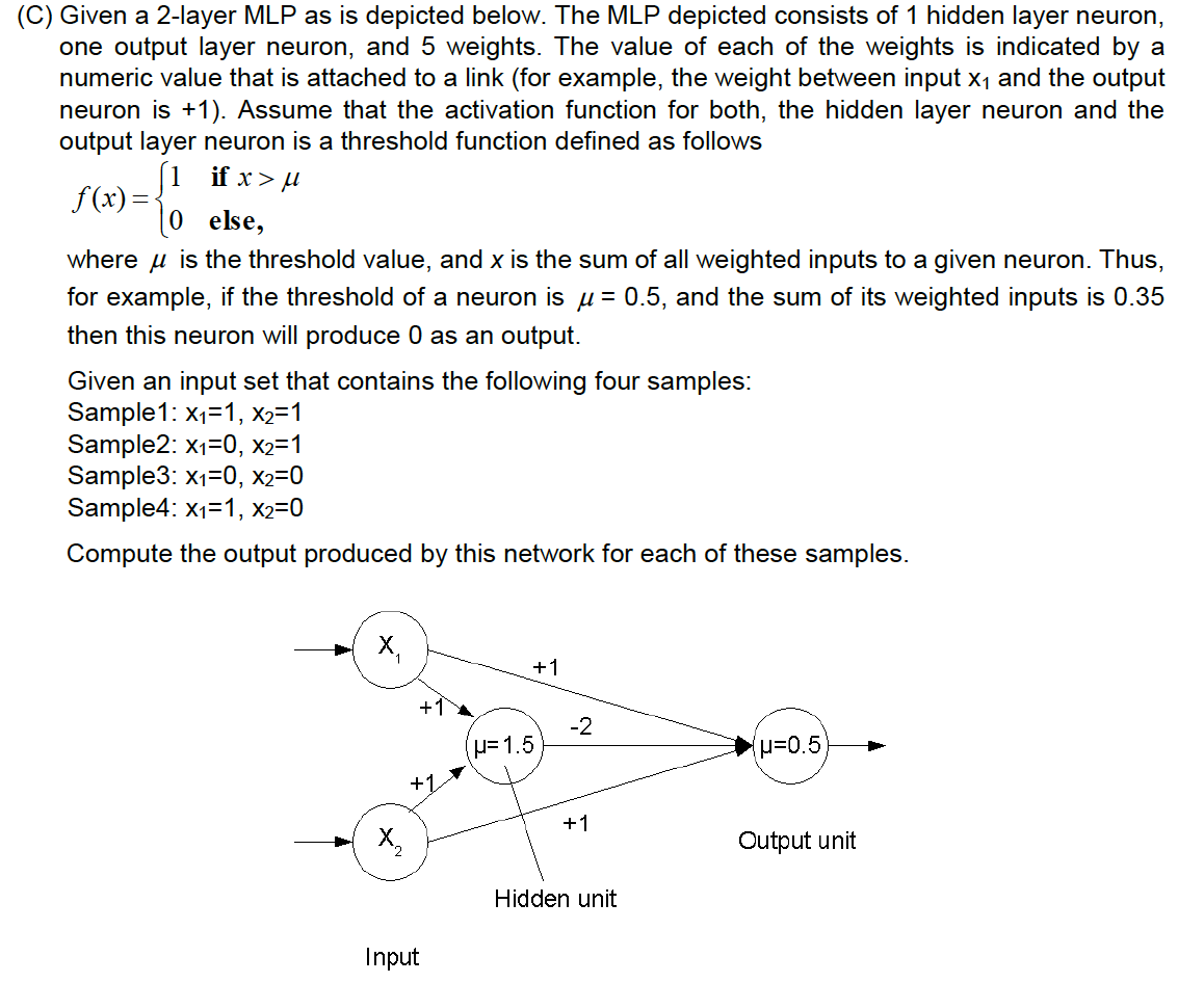 Solved (C) Given a 2-layer MLP as is depicted below. The MLP | Chegg.com