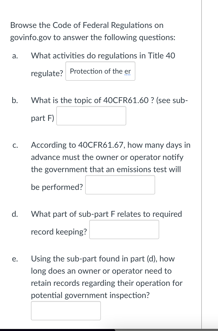 Solved Browse the Code of Federal Regulations on govinfo.gov | Chegg.com